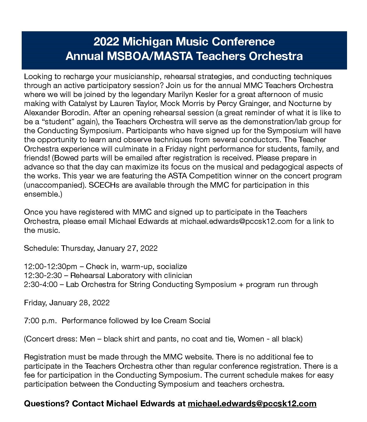 MASTA/MSBOA Teacher Orchestra - Michigan Chapter of ASTA